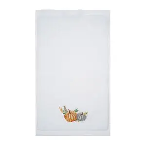 KM HOME COLLECTION Pumpkin Embroidery Halloween Hand Towel - White