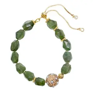 FARRA Natural Diopside And Pearl Adjustable Bracelet - Green