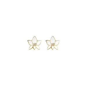 KARMA AND LUCK Lotus Flower Stud Earrings - Gold/white