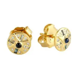 ARTISAN Sapphire, Topaz & Diamond Starburst Stud Earrings In 18k Yellow Gold - Blue/yellow