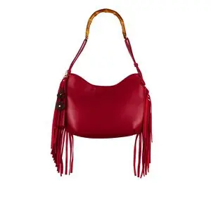 F3ROG BY RANA Gordon Hobo Bag With Fringe And Bamboo Handle - Red