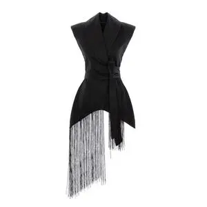CONCEPT A TROIS Hourglass Vest With Fringe Details - Black