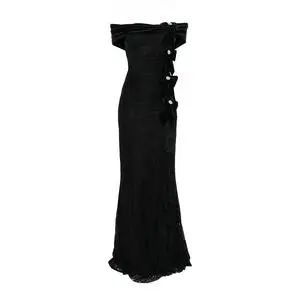 NISSA Bow-detail Lace Maxi Dress