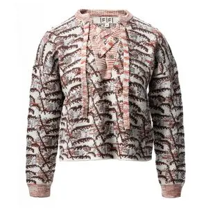 FULLY FASHIONING Jacquard Knit Lace-up Sweater