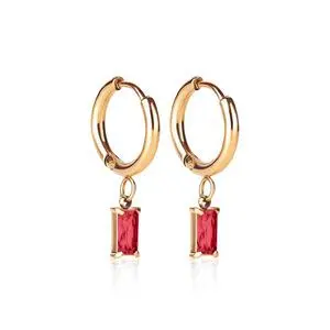 EVER JEWELLERY Gold Plated Huggie Earrings With Garnet - Gold/red
