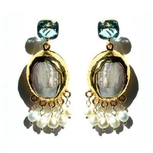 EDGAR NAVARRO JEWELRY Edgar Navarro Aquamarine And Baroque Pearl Drop Earrings