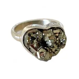 GLAMROCKS JEWELRY Heart Shaped Pyrite Gemstone Ring - Silver/gold