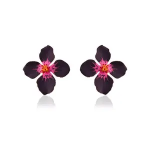 MILOU JEWELRY Clover Flower Stud Earrings - Purple