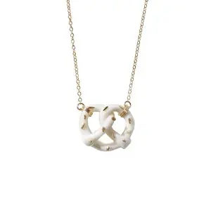 POPORCELAIN Mini Porcelain Pretzel Pendant Necklace - White/gold