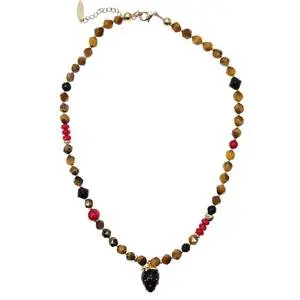 FARRA Tiger Eye, Bamboo Coral, And Strawberry Pendant Necklace - Brown