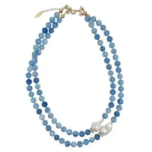 FARRA Double-strand Aquamarine And Baroque Pearl Necklace - Blue