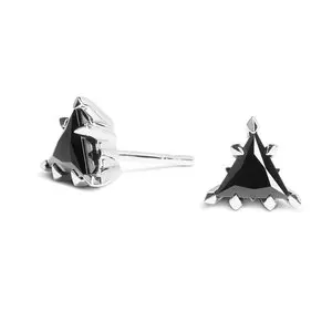 KASUN LONDON Trillion Stud Earrings With Onyx - Silver