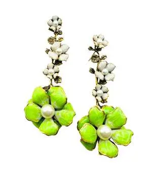 THE PINK REEF Big Bloom Dangle Earrings - Green