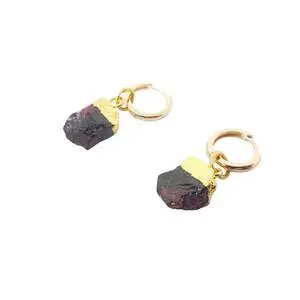 HARFI Raw Garnet Gold Plated Huggies - Gold/red