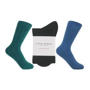 PEPER HAROW - MADE IN ENGLAND Three Pairs Cashmere & Wool Boot Socks - Blue