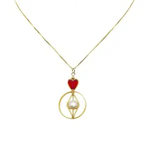 ARACHELI STUDIO Geometric Heart And Pearl Chain Necklace - Red