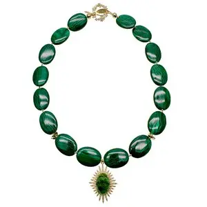 FARRA Oval Malachite And Gemstone Pendant Necklace - Green