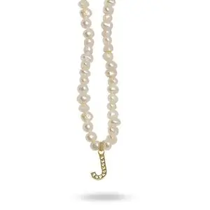 LINYA JEWELLERY Mono Letter Pearl Pendant Necklace - Gold