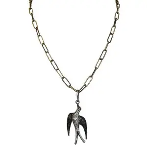 AMY DELSON JEWELRY Betty Crystal Bird Paperclip Chain Necklace - Black/silver/white