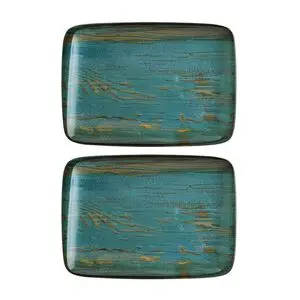 Turgla Home Blue / Brown Madera Rectangular Decorated Porcelain Plate Set Of Two - Blue/brown