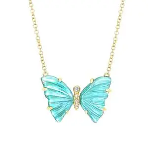 KAMARIA Butterfly Necklace With Diamonds And Swiss Topaz - Blue