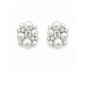MAISON DE GALA Pearl And Crystal Cluster Stud Earrings - Silver