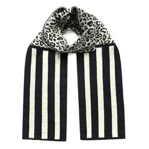 INGMARSON White / Black Leopard With Stripes Wool & Cashmere Scarf - White/black