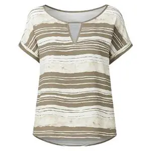 CONQUISTA Short Sleeve Striped Keyhole Top