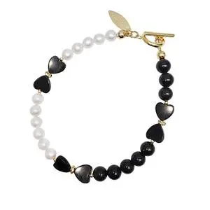 FARRA Bowknot Obsidian And Pearl Bracelet - Black