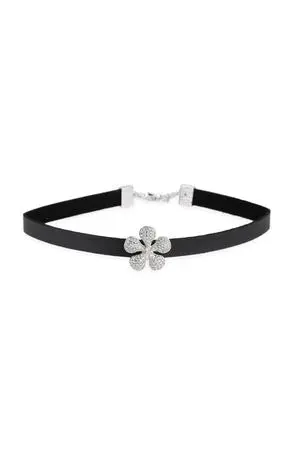 Saachi Crystal Flower Charm Choker - Black