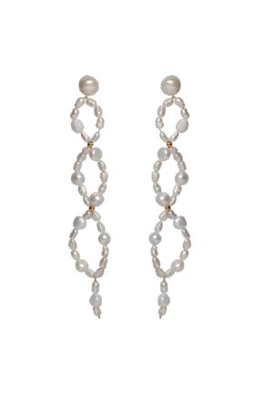 LAVANI JEWELS Spiral Pearl Dangle Earrings - White
