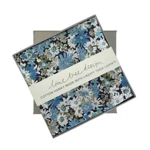 LIME TREE DESIGN Single Boxed Hanky Made With Liberty Fabric Libby - Blue