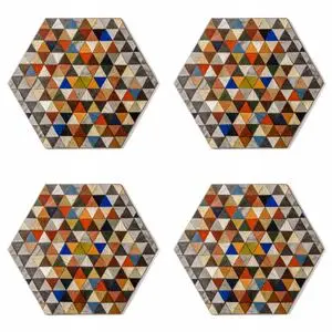 E. INDER DESIGNS Four Hexagonal Coasters In Colourful Mosaic Boho Chic Design. With Heat Resistant Melamine Coating - Green