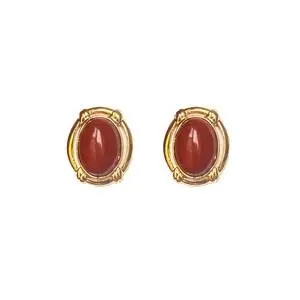 MONARCH Oval Resin Earrings - Gold/red