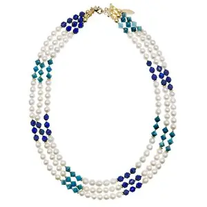 FARRA Gemstone And Freshwater Pearls Multi-strand Necklace - Blue/white