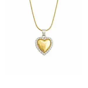 MAISON DE GALA Heart Crystal Halo Pendant Necklace - Gold