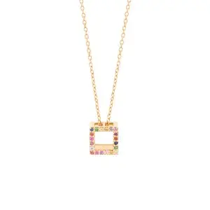 SHEIDA FARROKHI Cube Pendant Necklace With Multicolor Sapphires - Gold