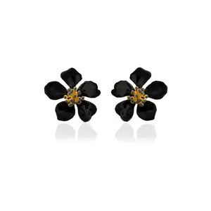 MILOU JEWELRY Cherry Blossom Flower Stud Earrings - Black