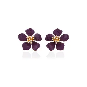 MILOU JEWELRY Cherry Blossom Flower Stud Earrings - Purple