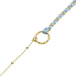 SPERO LONDON Handmade Rope Braided Sterling Silver Beaded Chain Bracelet - Blue