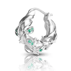 KASUN LONDON Enchanted Emerald Hoop Earring - Silver