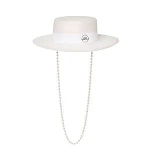 GIODORO Detachable Pearls Canotier Hat - White