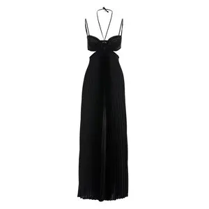 NISSA Pleated Open-back Maxi Dress