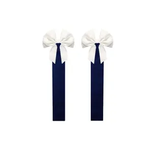 NUR KARAATA Navy Velvet Gloves With Bow Detail - Blue