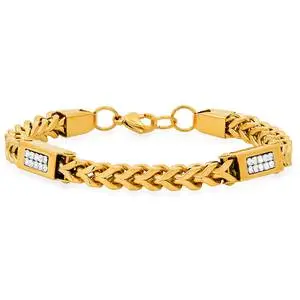 STEELTIME Stainless Steel Cz Link Wheat Chain Bracelet - Gold