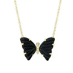 KAMARIA Onyx Butterfly Pendant Necklace - Black