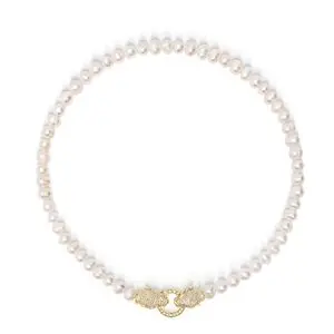 NIALAYA JEWELRY Pearl Choker With Panther Head Lock - White/gold