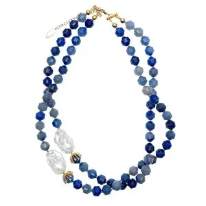 FARRA Blue Aventurine And Baroque Double Strand Necklace