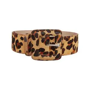 BELTBE Square Buckle Leopard Belt - Brown