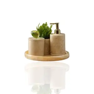 MARLETH Neutrals Four-pieces Crystal & Marble Bathroom Set - Beige/yellow